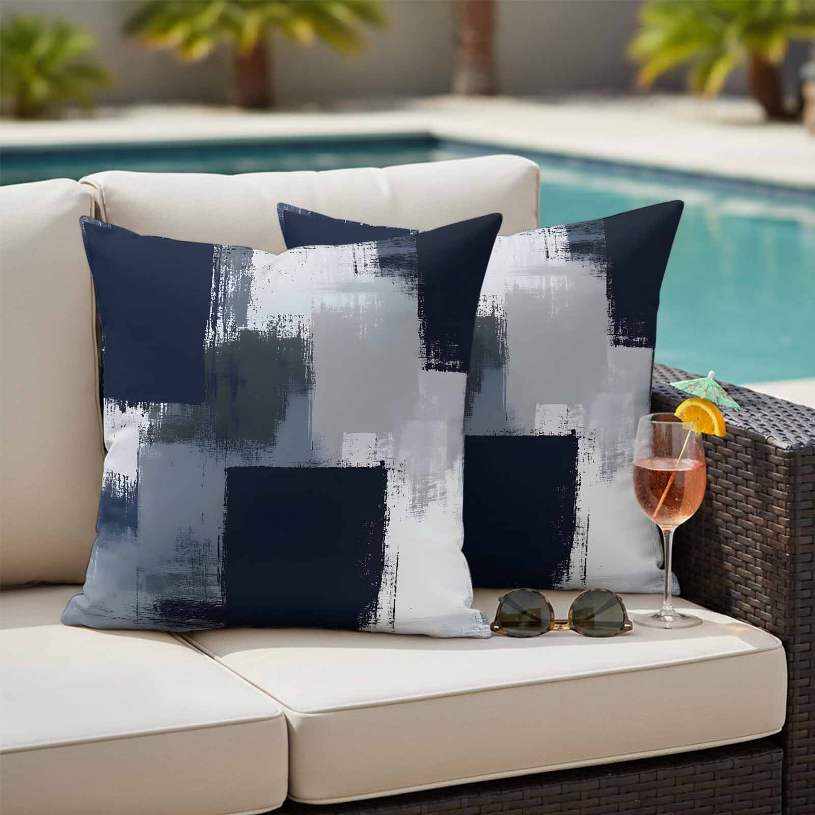 Blue Grey Graffiti Art Outdoor Throw Pillow Covers Set of 2, Abstract ...