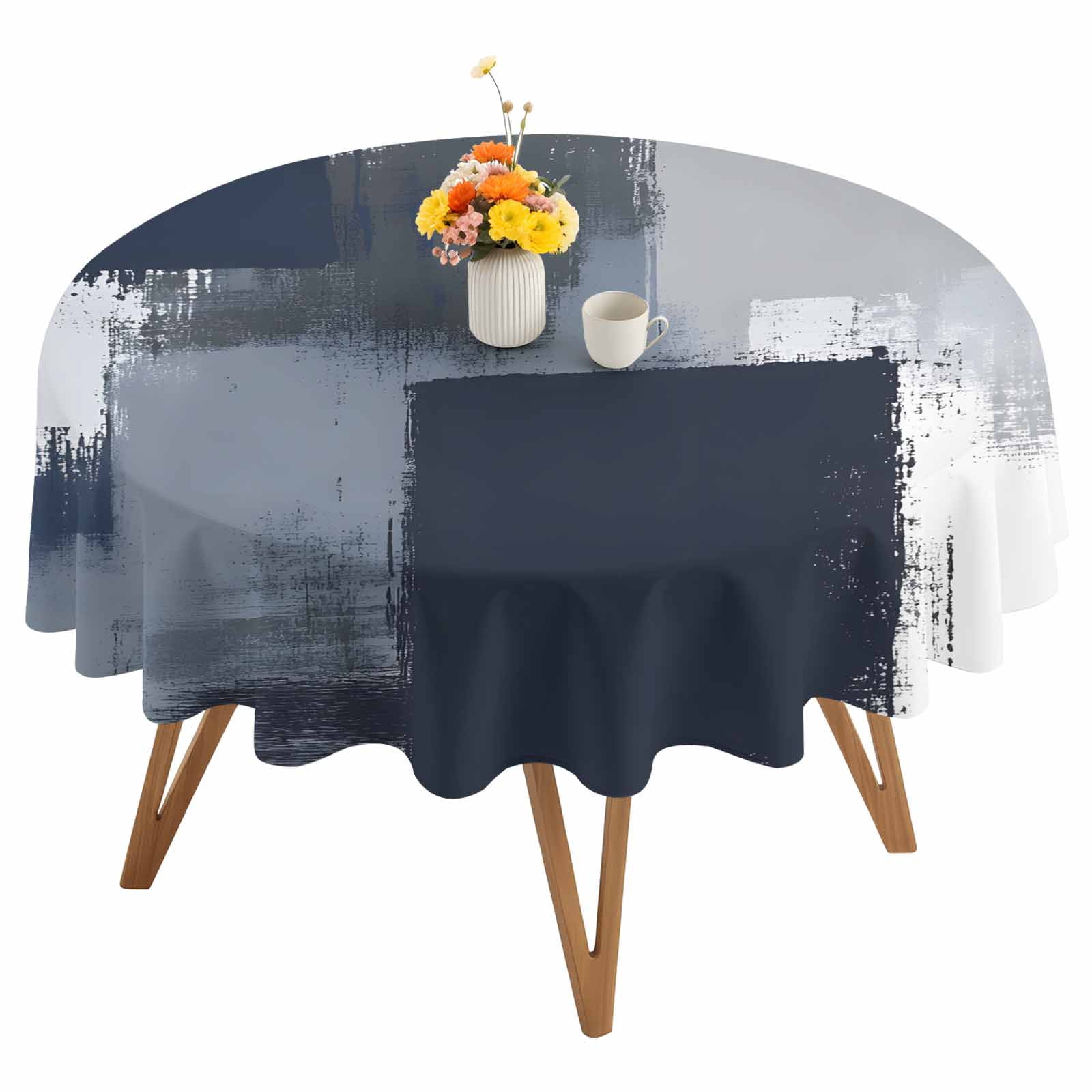 Blue Grey Graffiti Art Round Tablecloth 60 inches Abstract Color Block ...