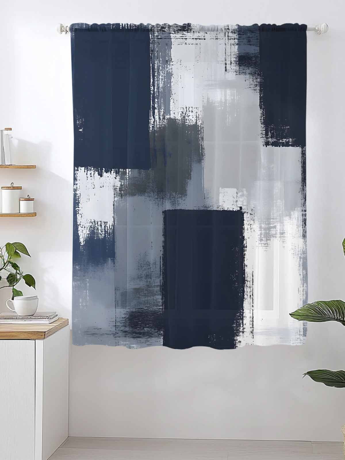 Blue Grey Graffiti Art Sheer Curtains 72 Inch Long 1 Panel Abstract ...