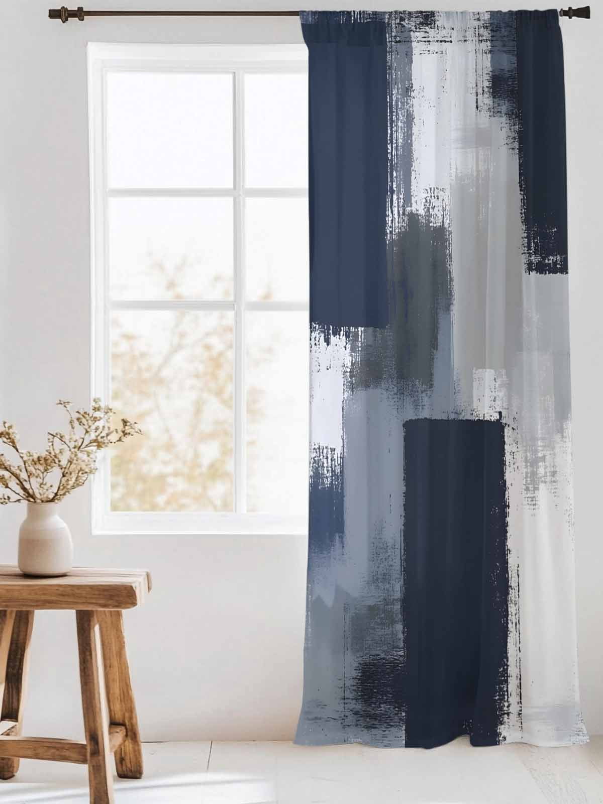 Blue Grey Graffiti Art Sheer Curtains 96 Inch Long 1 Panel Abstract ...