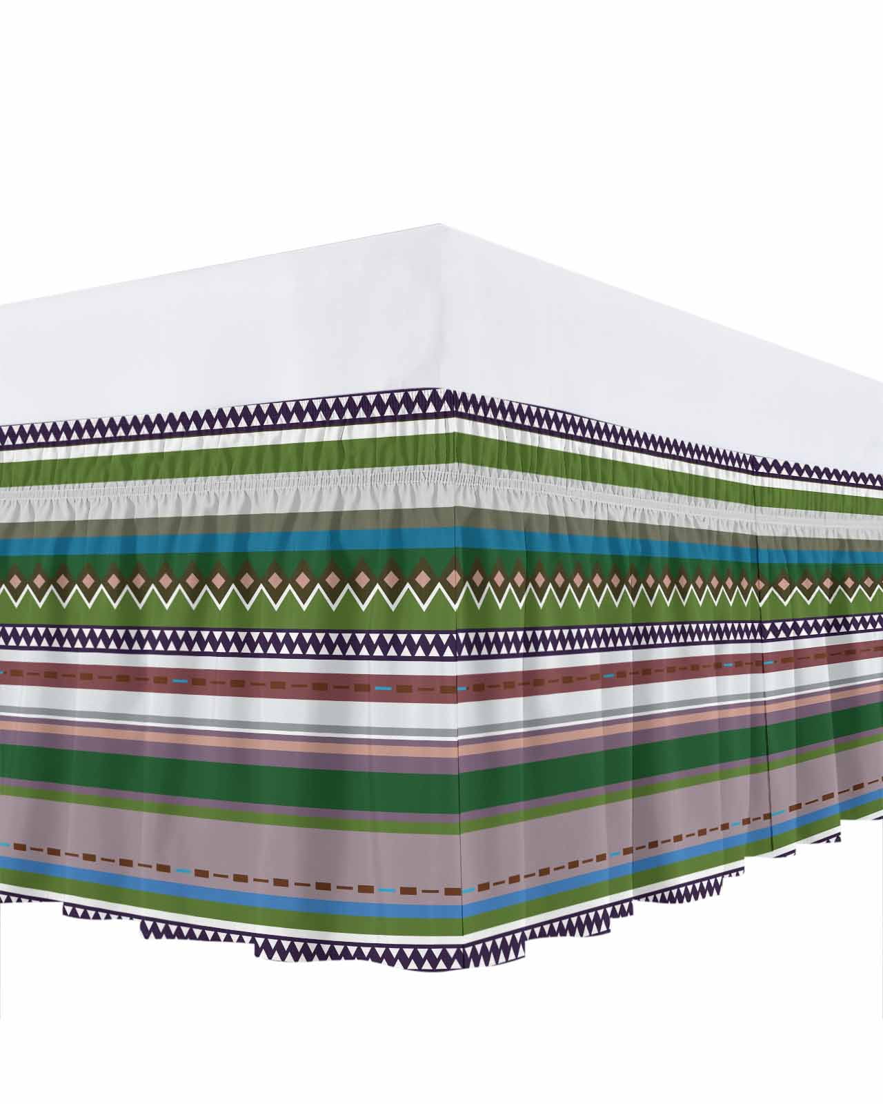 Blue Grey Green Brown Strip Bed Skirt King Size 16 Inch Drop, Boho ...