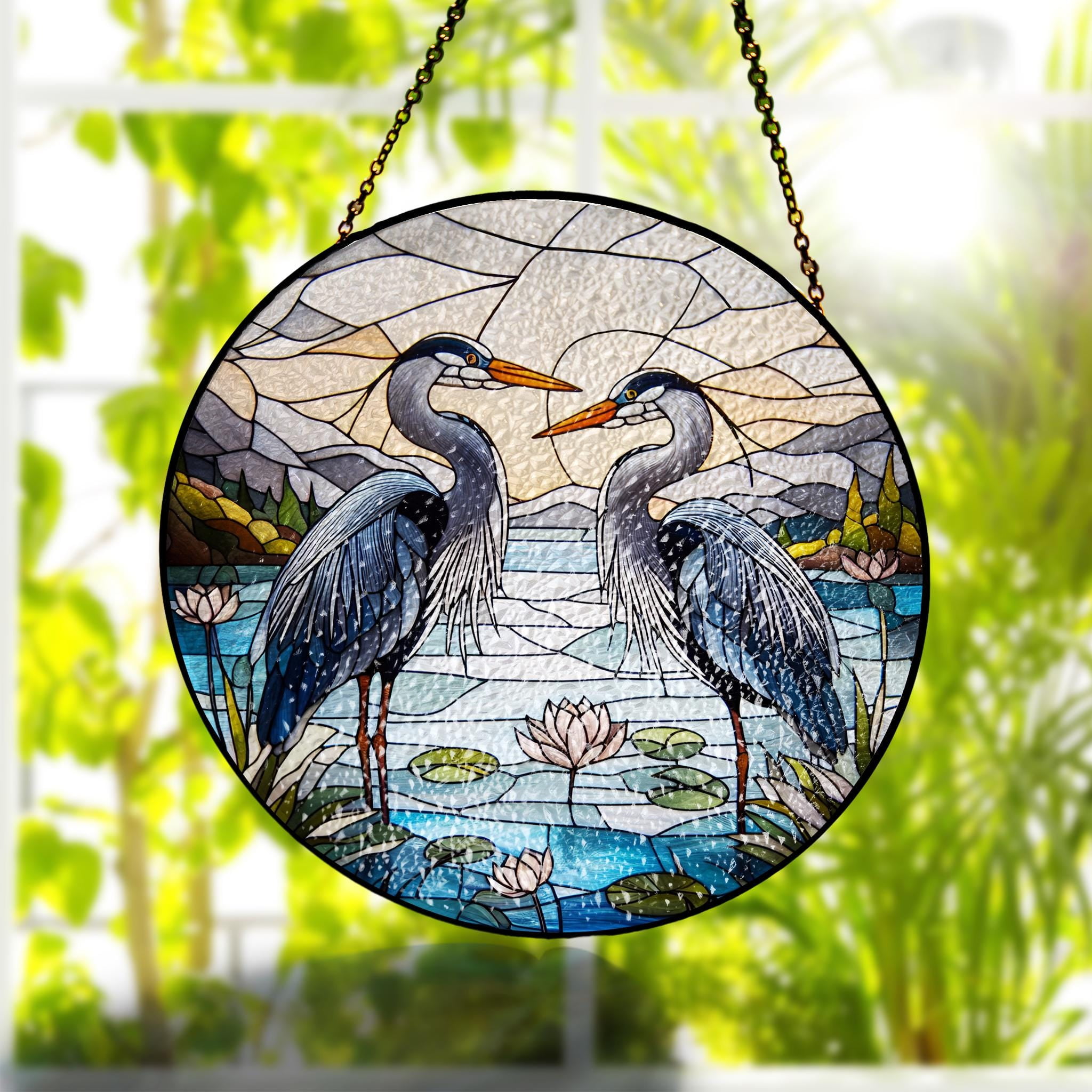 Blue Grey Herons Couple Glass Suncatcher, Perfect Nature Landscape Home ...