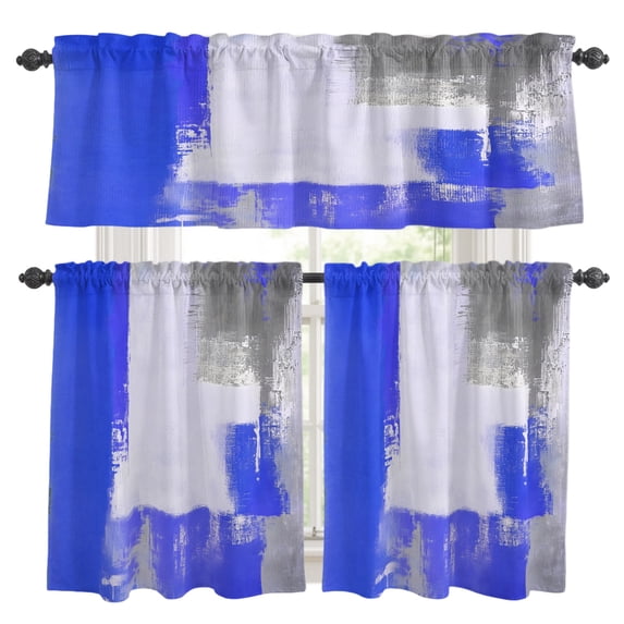 Blue Grey Kitchen Curtains Valance and Tier Set Graffiti Art Abstract ...