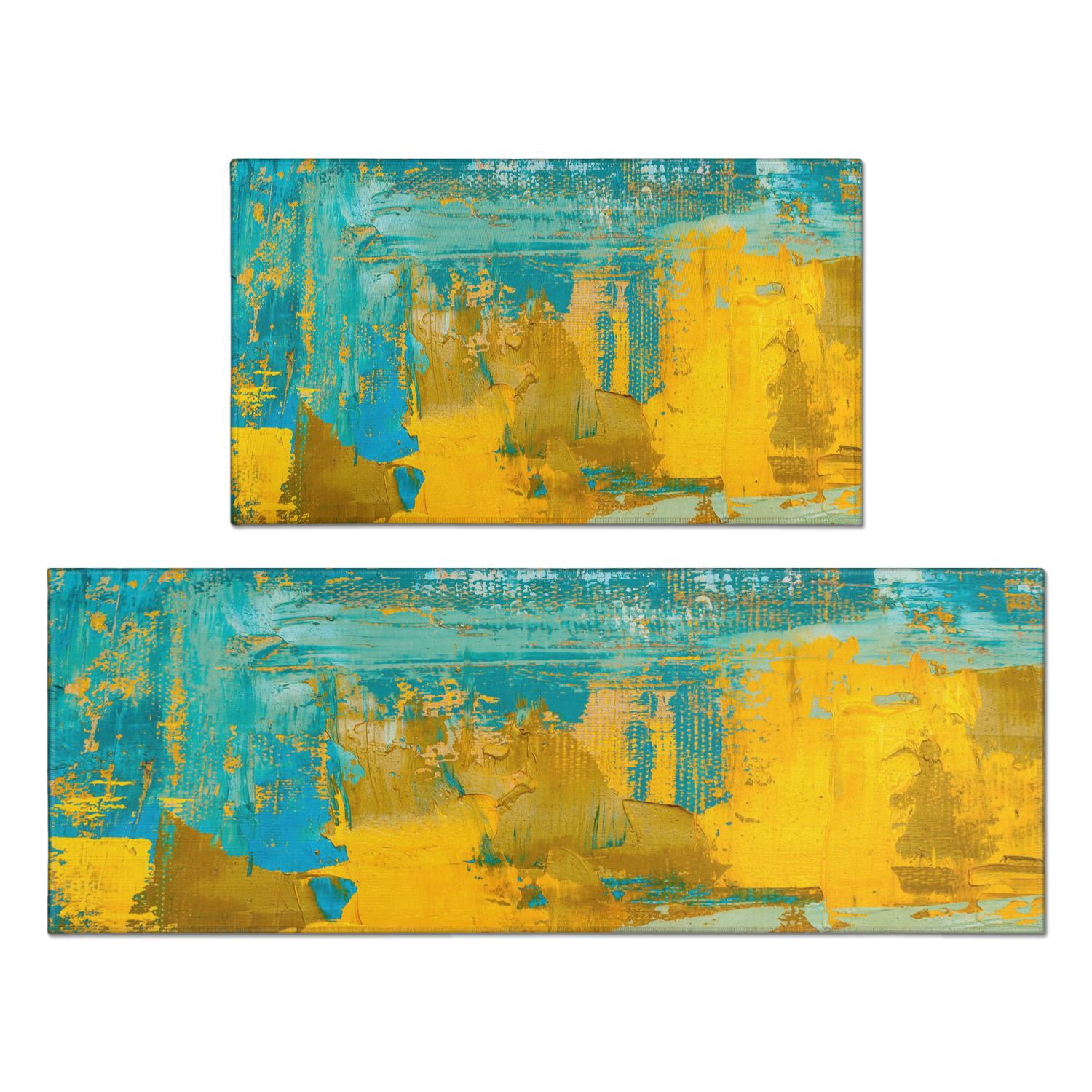 Blue Grey Kitchen Rugs and Mats Set of 2 - Non-Skid, Washable, Perfect ...