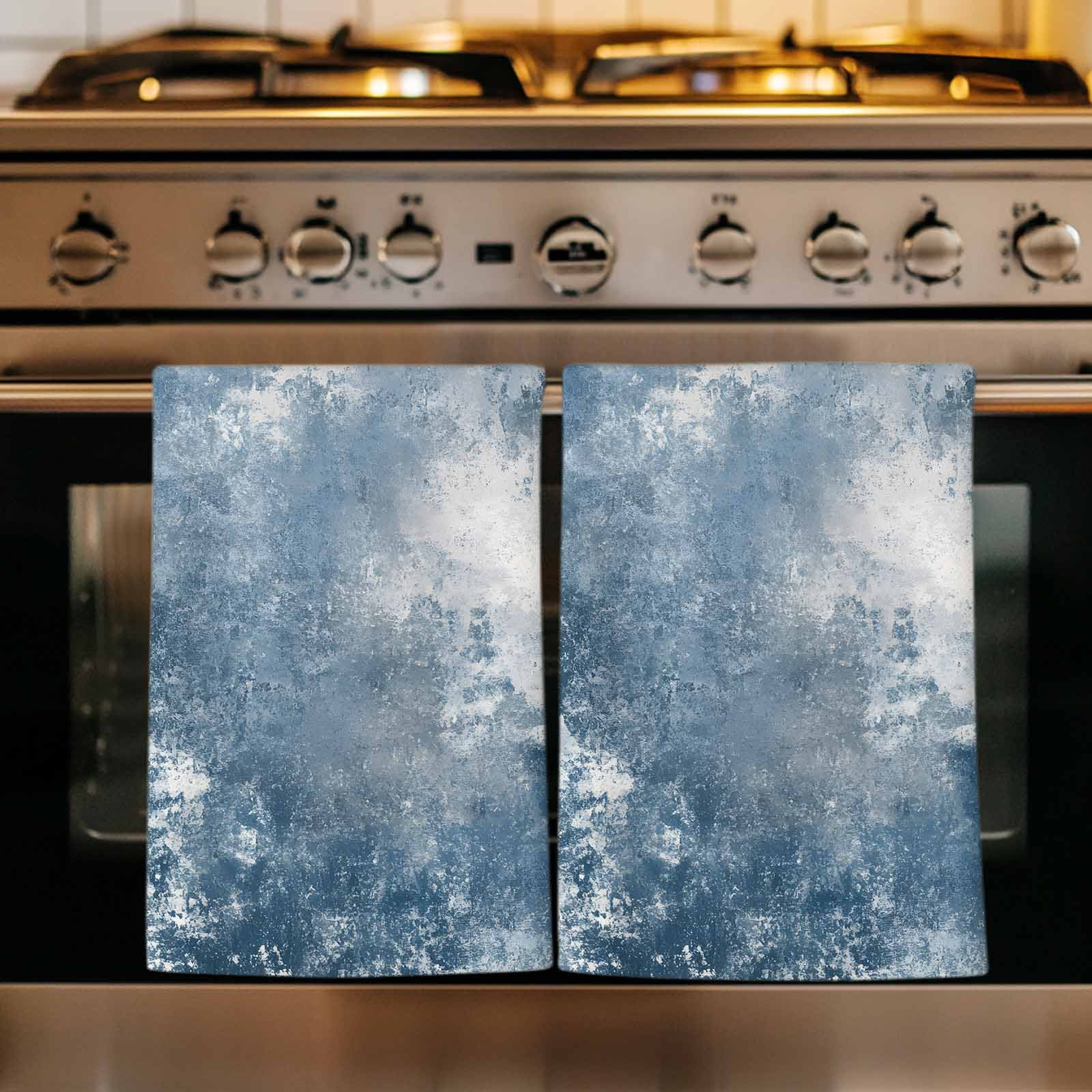 Blue Grey Kitchen Towels Set of 4, Oil Painting Modern Abstract ...