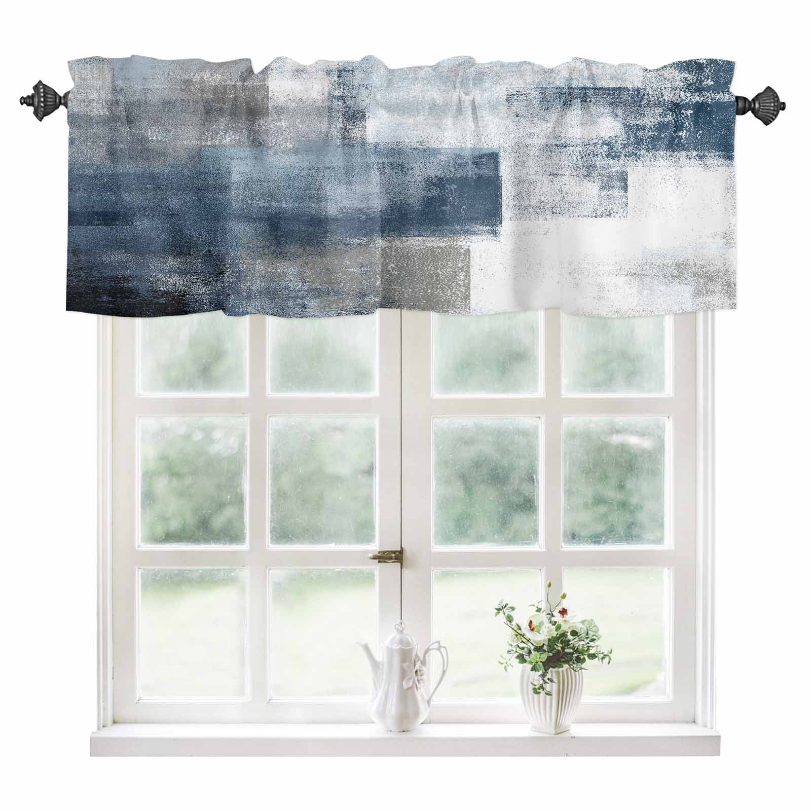 Blue Grey Kitchen Valances for Windows 60x18 Inch Kitchen Curtains ...