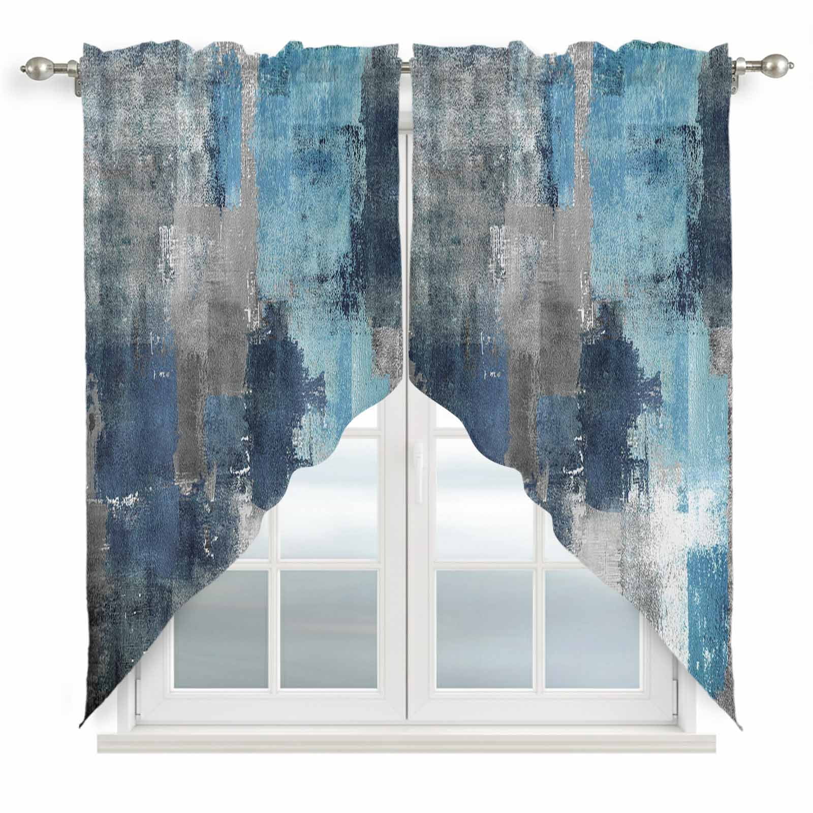 Blue Grey Kitchen Window Curtains, Swag Curtains Valance for Bedroom ...