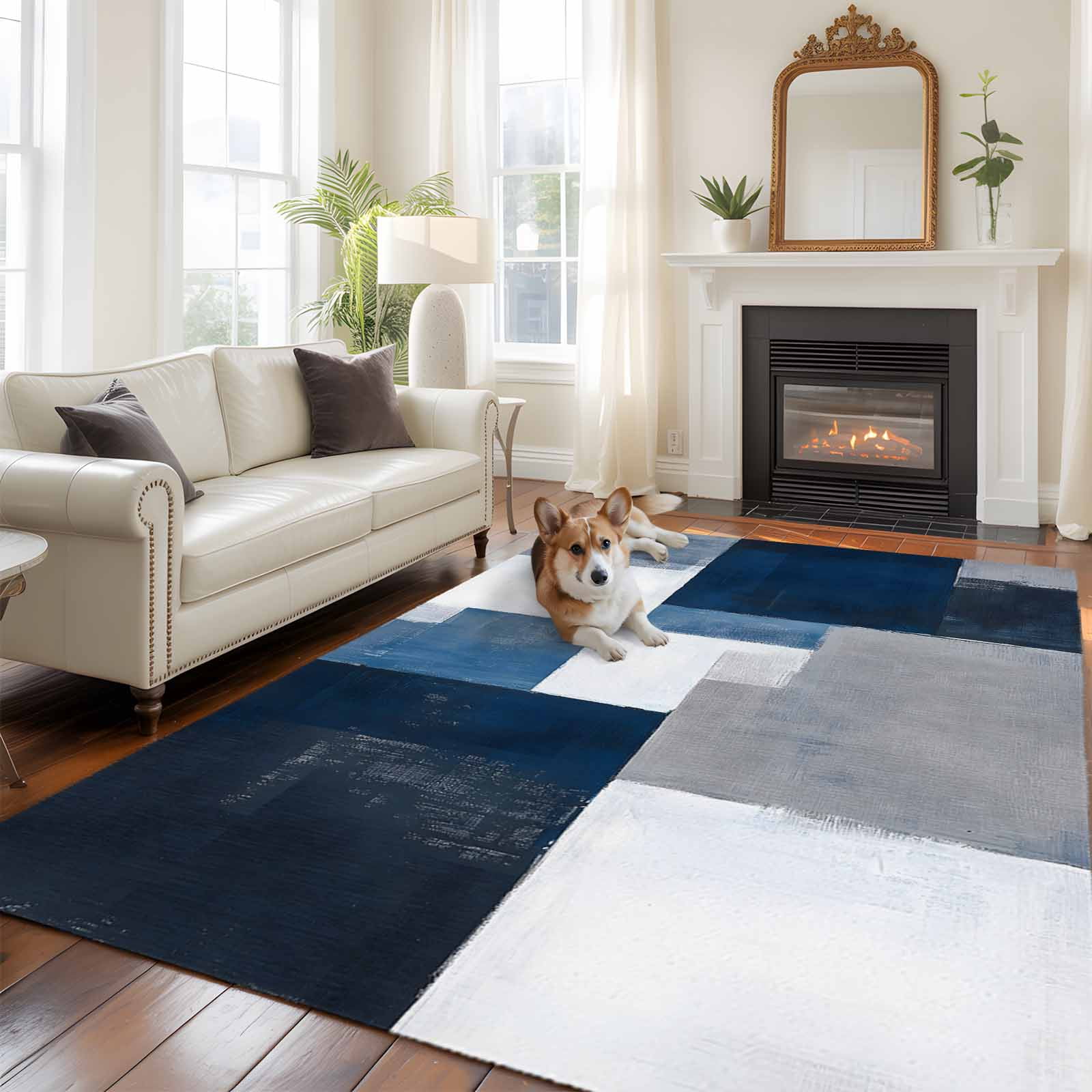 Blue Grey Large Area Rugs 8x10 ft Abstract Graffiti Modern Mottled Art ...