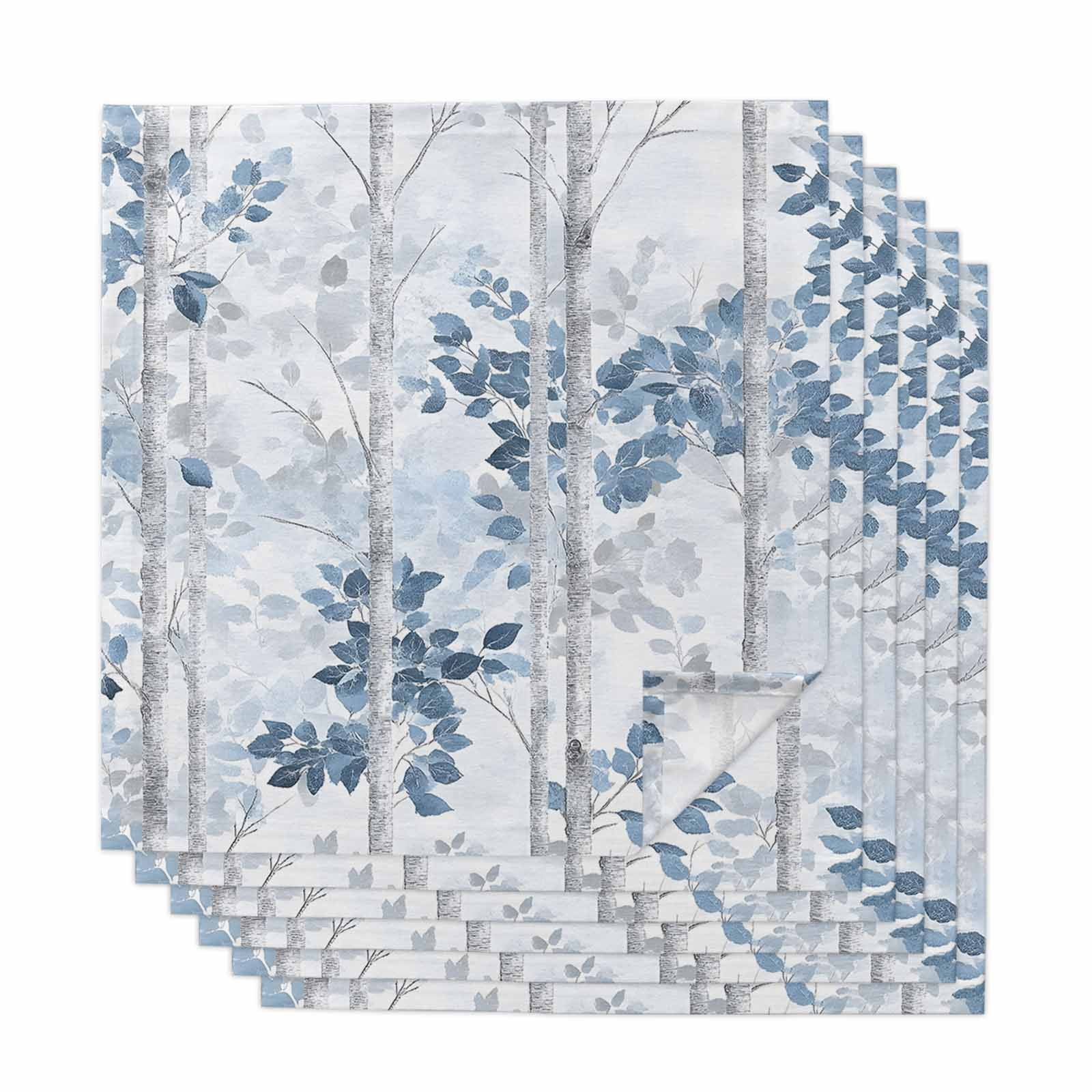 Blue Grey Leaves Cloth Napkins, Watercolor Branches Vintage Forest ...