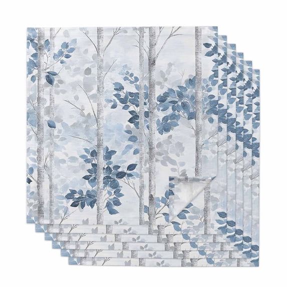 Blue Grey Leaves Cloth Napkins, Watercolor Branches Vintage Forest ...