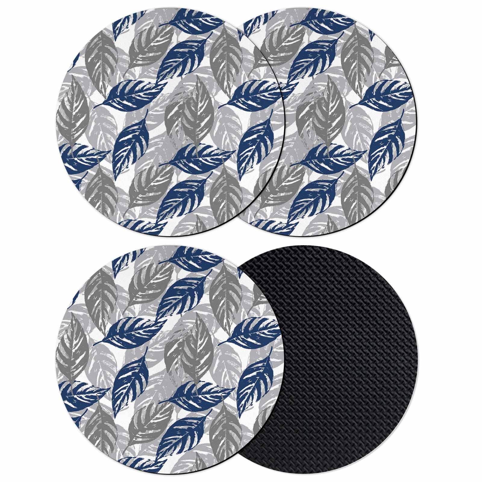 Blue Grey Leaves Coasters Set of 4, Absorbent Coasters for Drinks ...