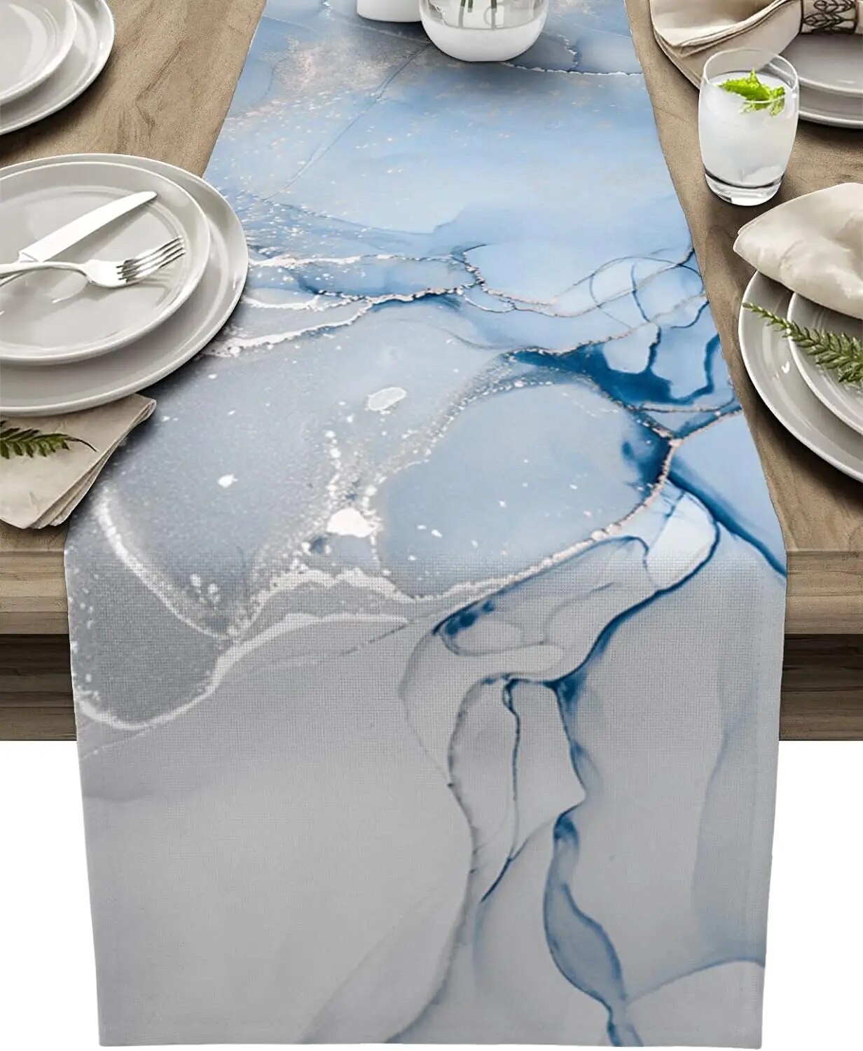 Blue Grey Marble Linen Table Runners Holiday Farmhouse Decor Modern ...