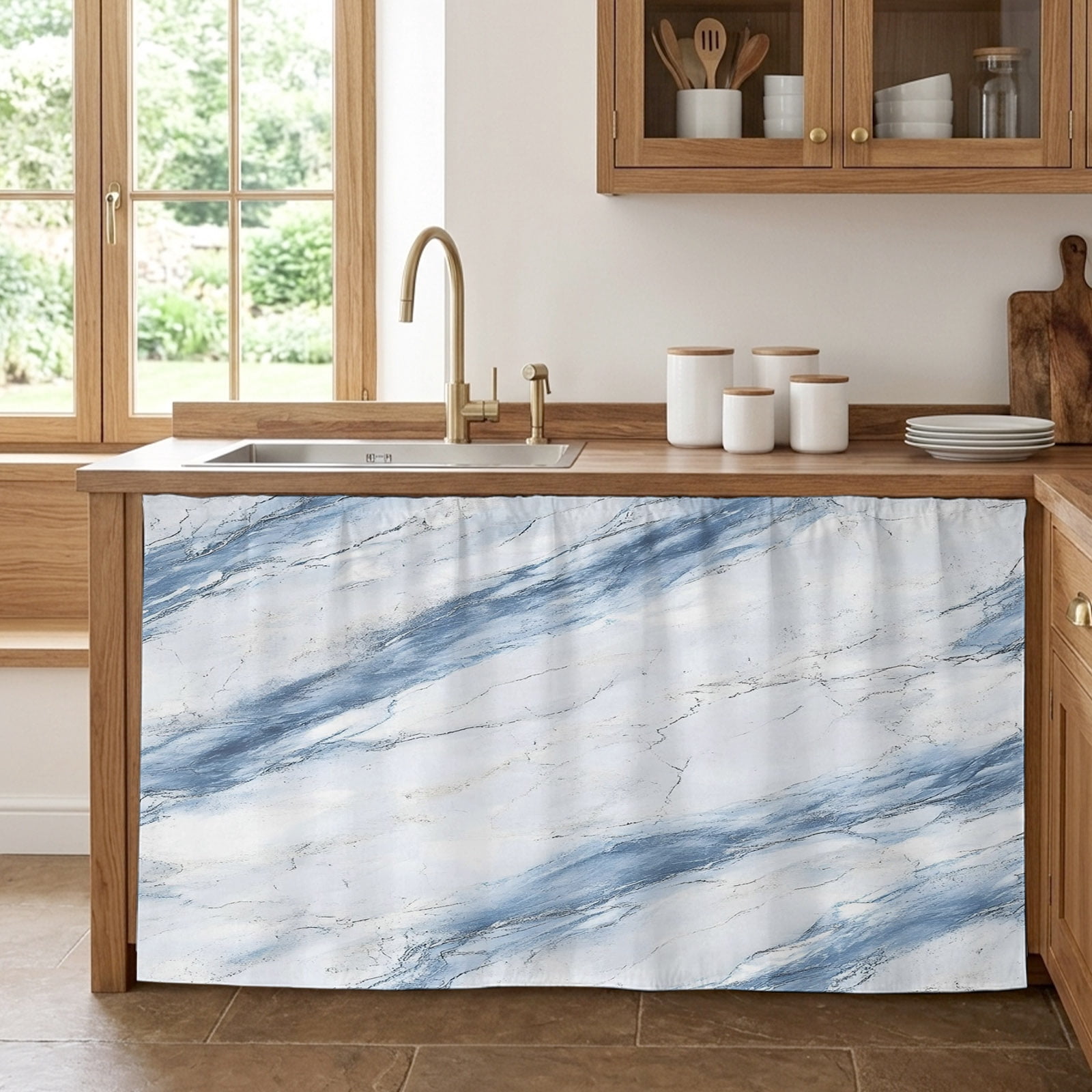 Blue Grey Marble Sink Skirt Curtain 32''x55'', Vintage Abstract Modern ...