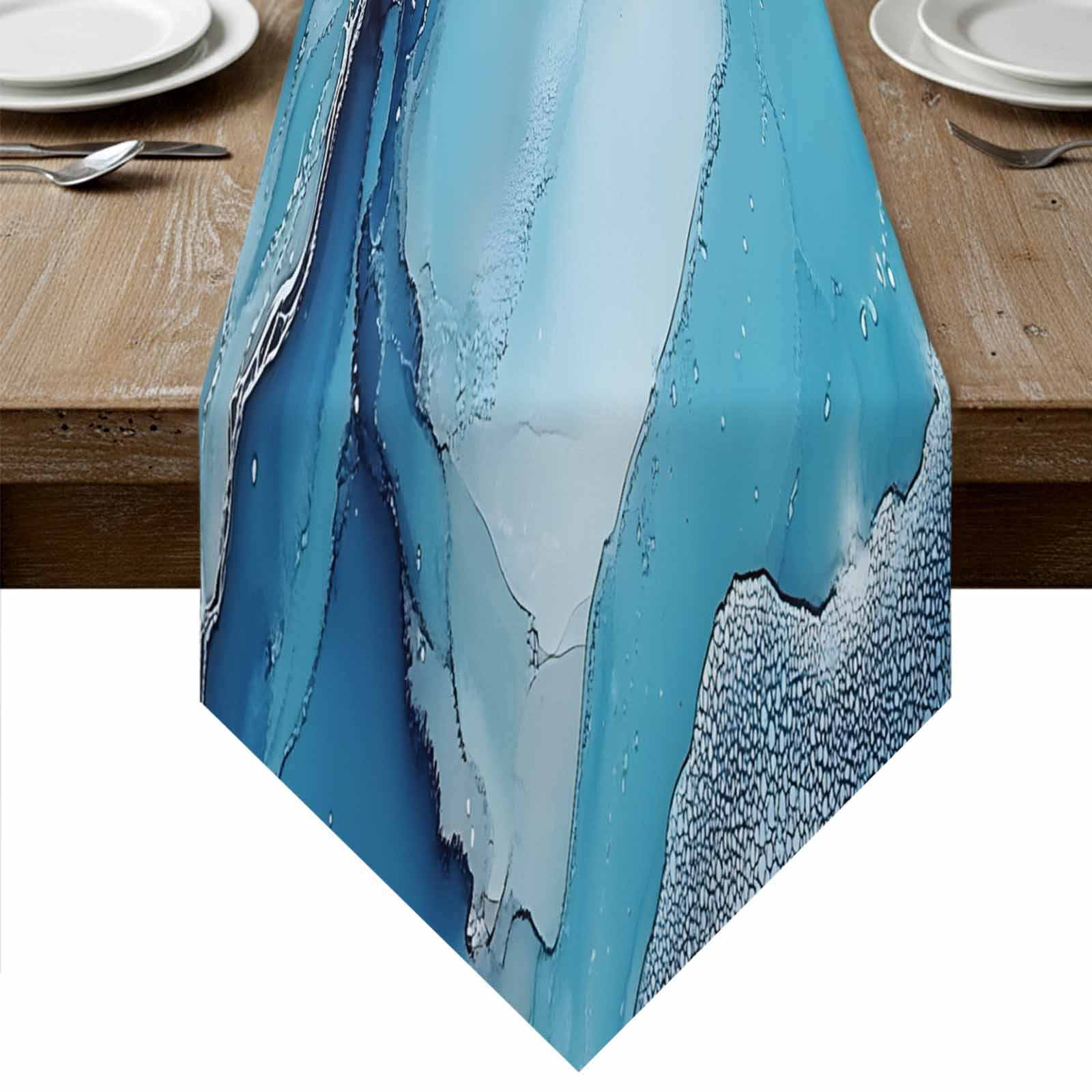 Blue Grey Marble Table Runner Linen Burlap Table Runner 36 Inches Small ...