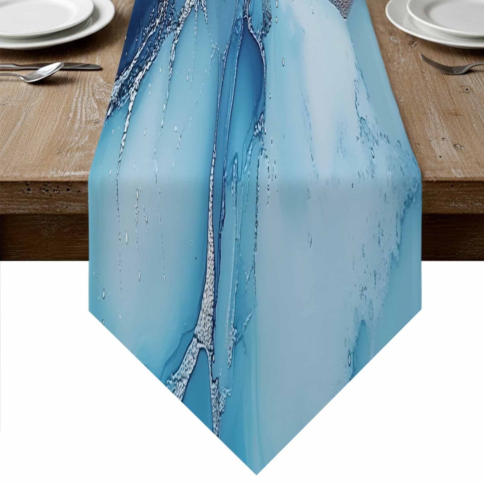 Blue Grey Marble Table Runner Linen Burlap Table Runner 72 Inches Long ...