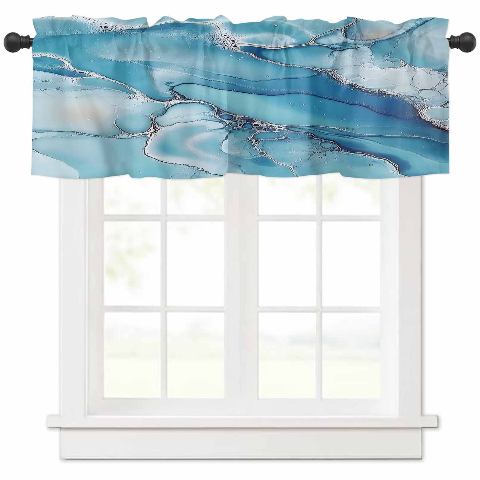 Blue Grey Marble Valances for Windows Farmhouse Kitchen Curtains ...
