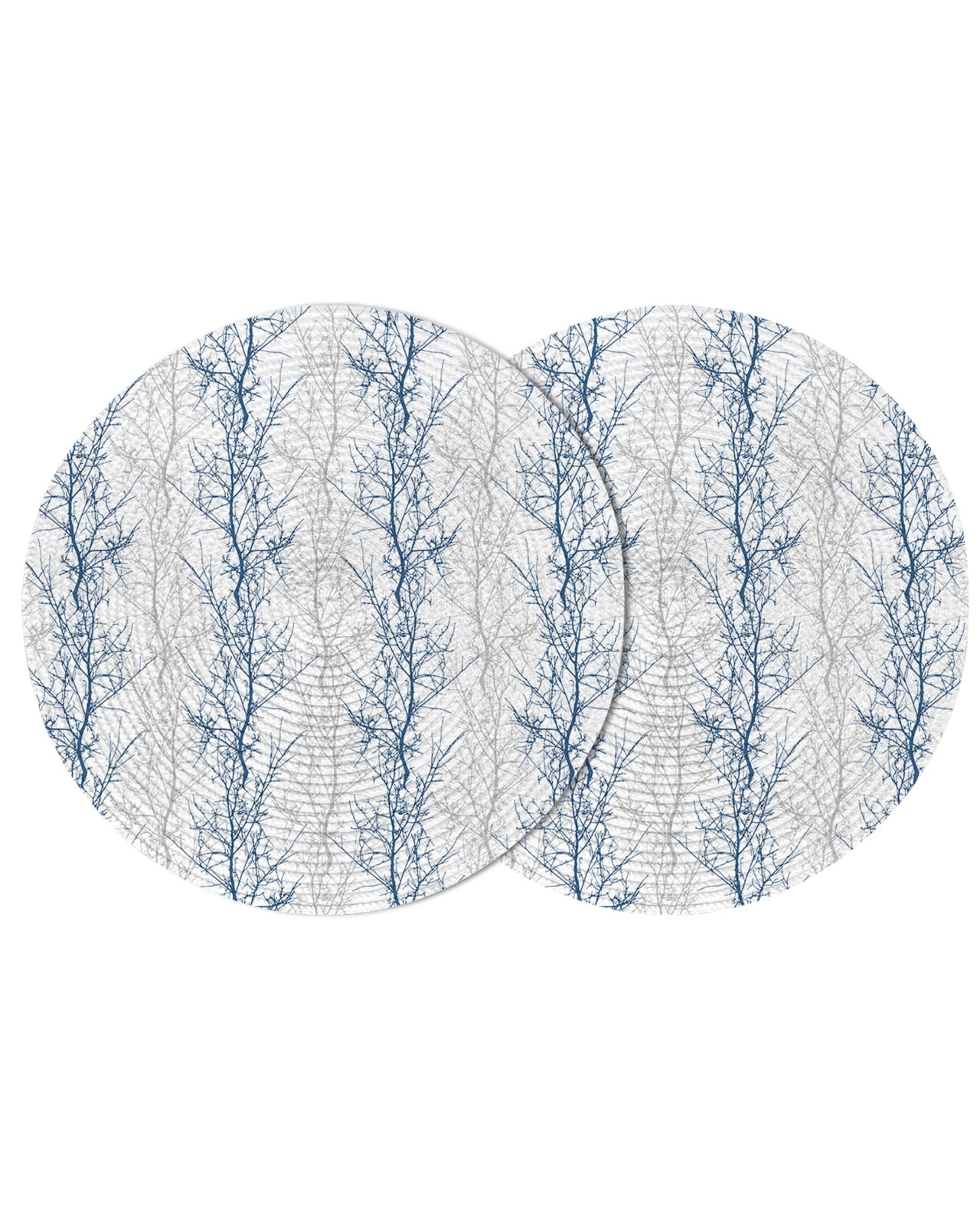 Blue Grey Minimalist Tree Round Table Placemats set of 2, Vintage ...