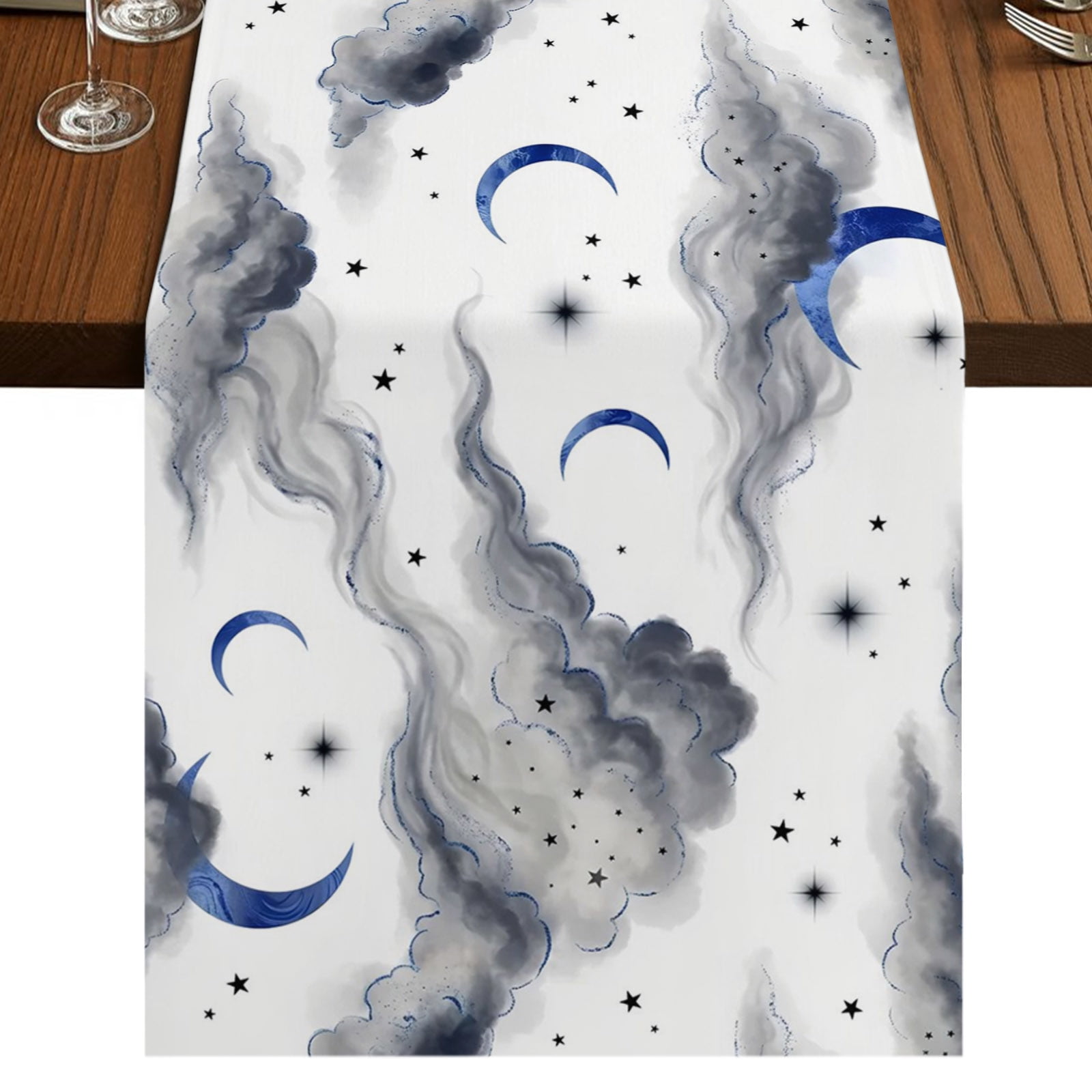 Blue Grey Moon Night Burlap Cotton Table Runner 13x90 Inches Long ...