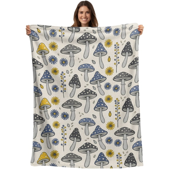 Blue Grey Mushroom Blanket Soft Cozy Warm Throw Blanket for Couch ...