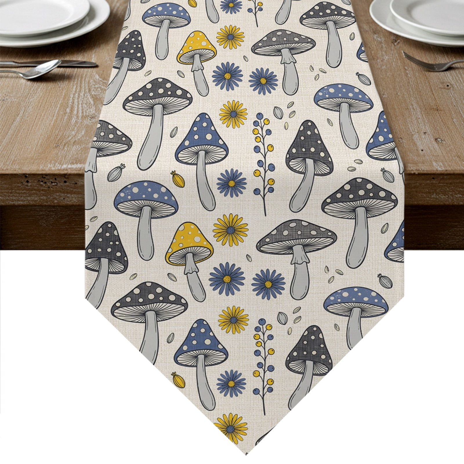 Blue Grey Mushroom Table Runner Linen Burlap Table Runner 120 Inches ...