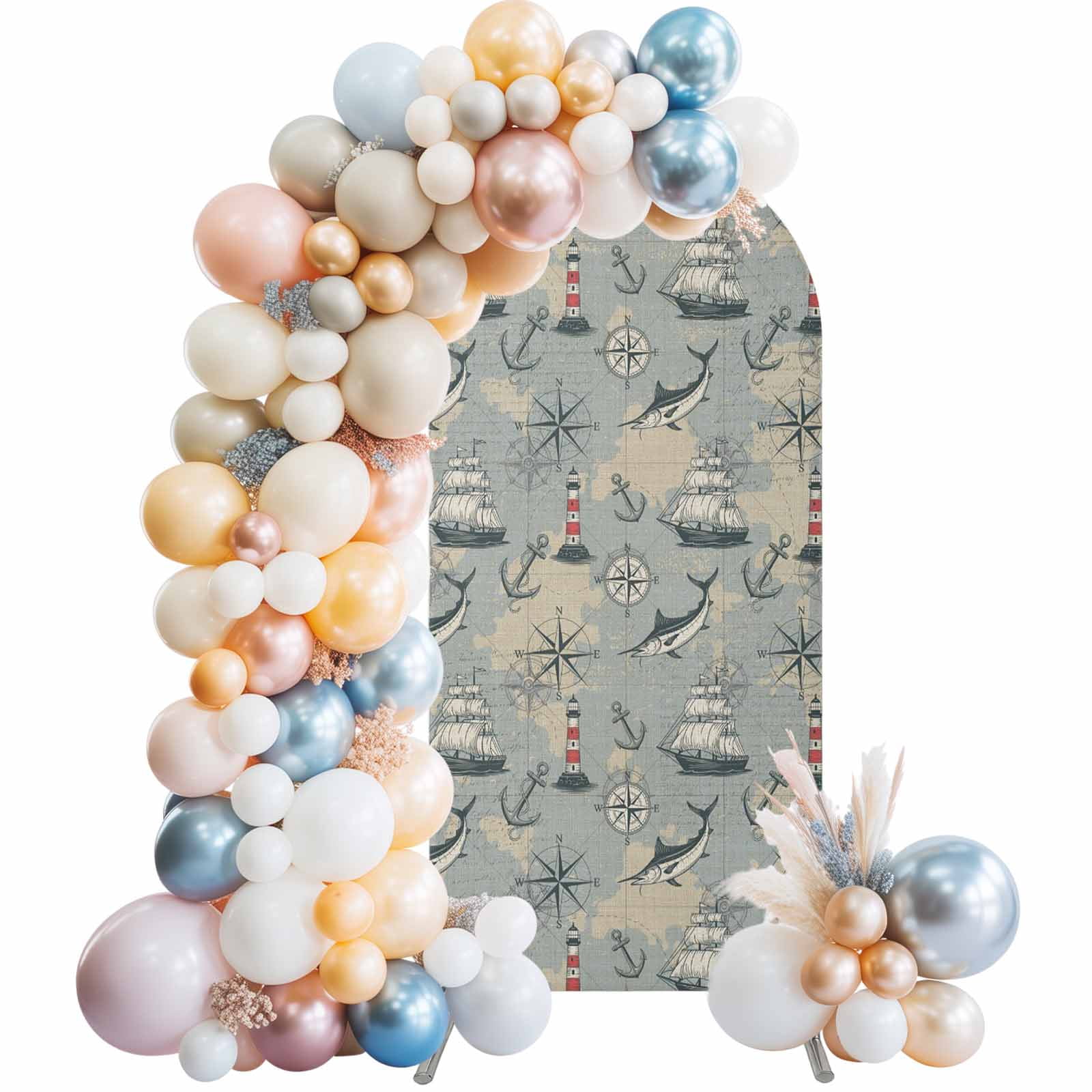 Blue Grey Nautical Arch Backdrop Cover 6.6 FT Vintage Boats Seaports ...