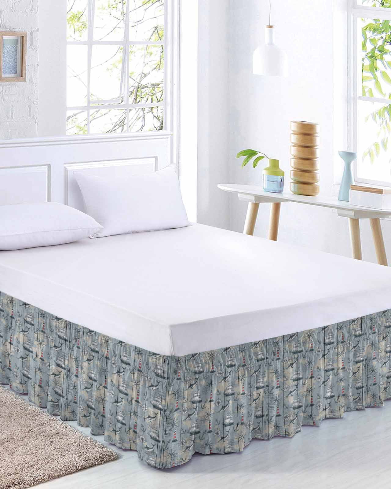 Blue Grey Nautical Bed Skirt Queen Size 16 Inch Drop, Vintage Boats ...