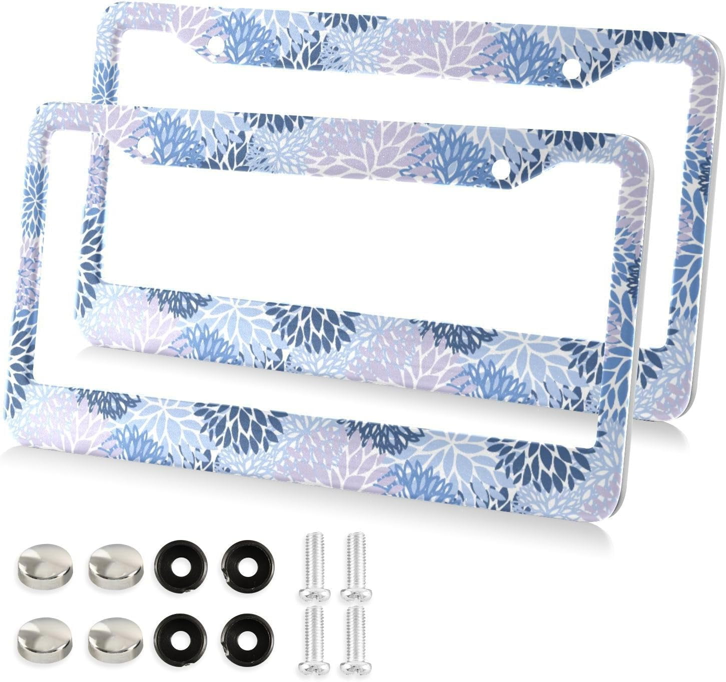 Blue Grey and Navy Chrysanthemum Flowers License Plate Frame - 2 Pack ...