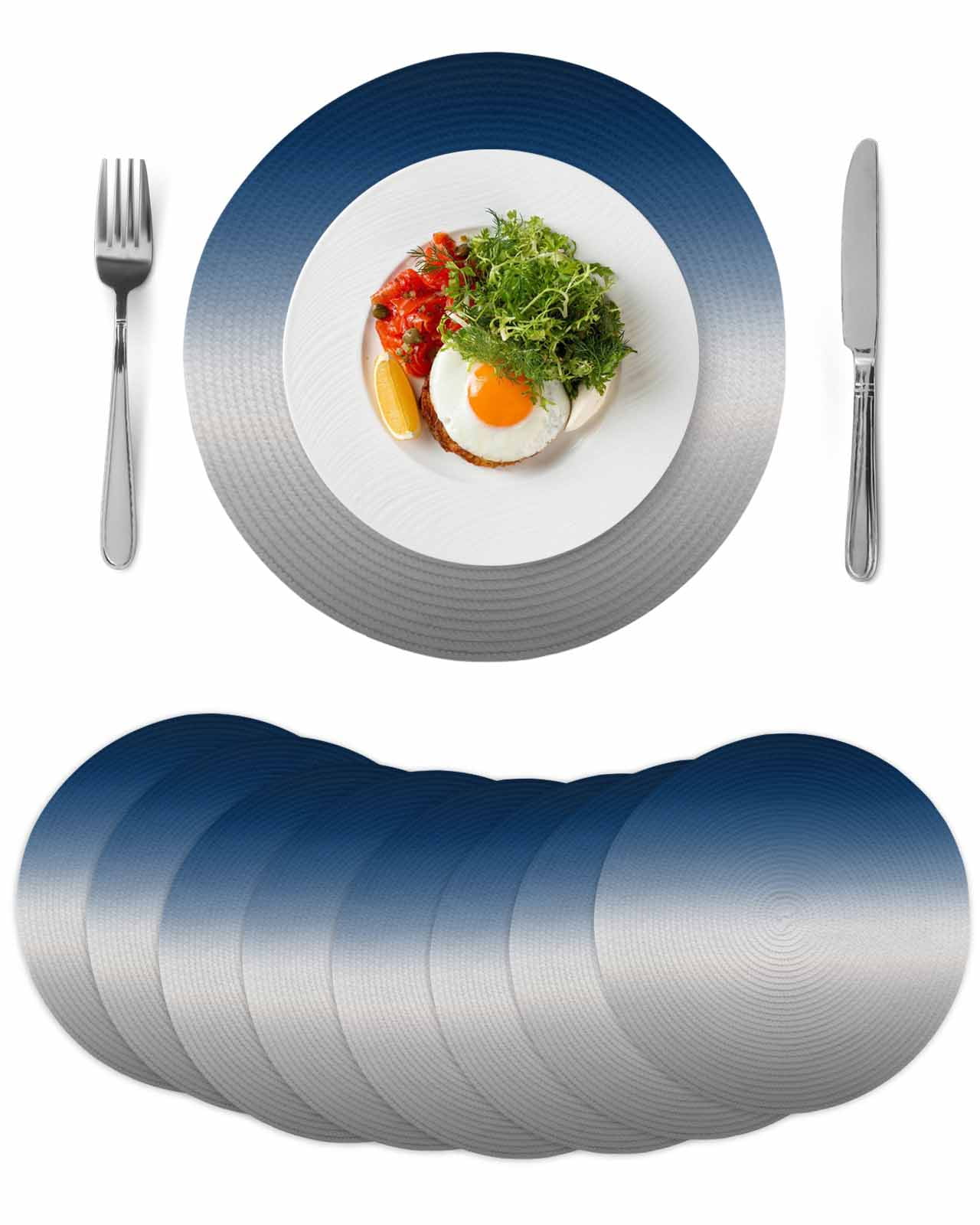 Blue Grey Ocean Gradient Round Table Placemats set of 8, Abstract ...