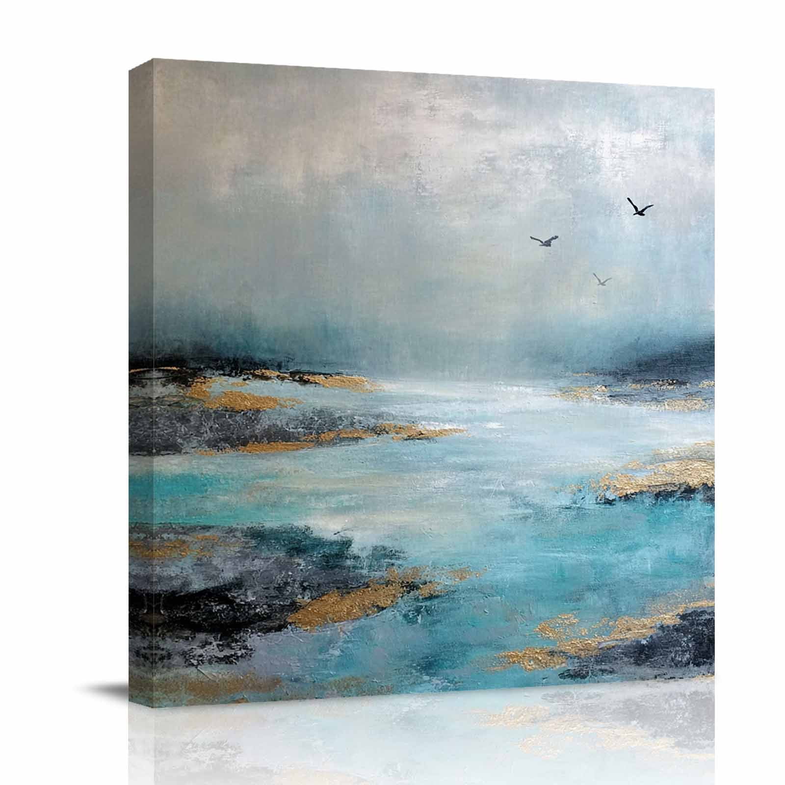 Blue Grey Ocean Painting Canvas Wall Art for Living Room, Modern ...