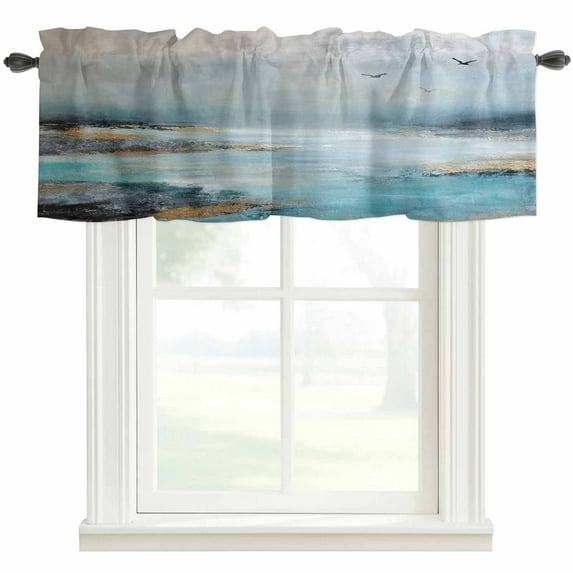 Blue Grey Ocean Painting Valances for Windows Modern Abstract Beach ...