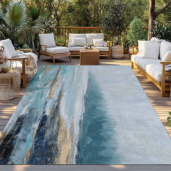 Blue Grey Oil Painting Indoor Outdoor Rugs 3x5 Ft, Modern Abstract ...
