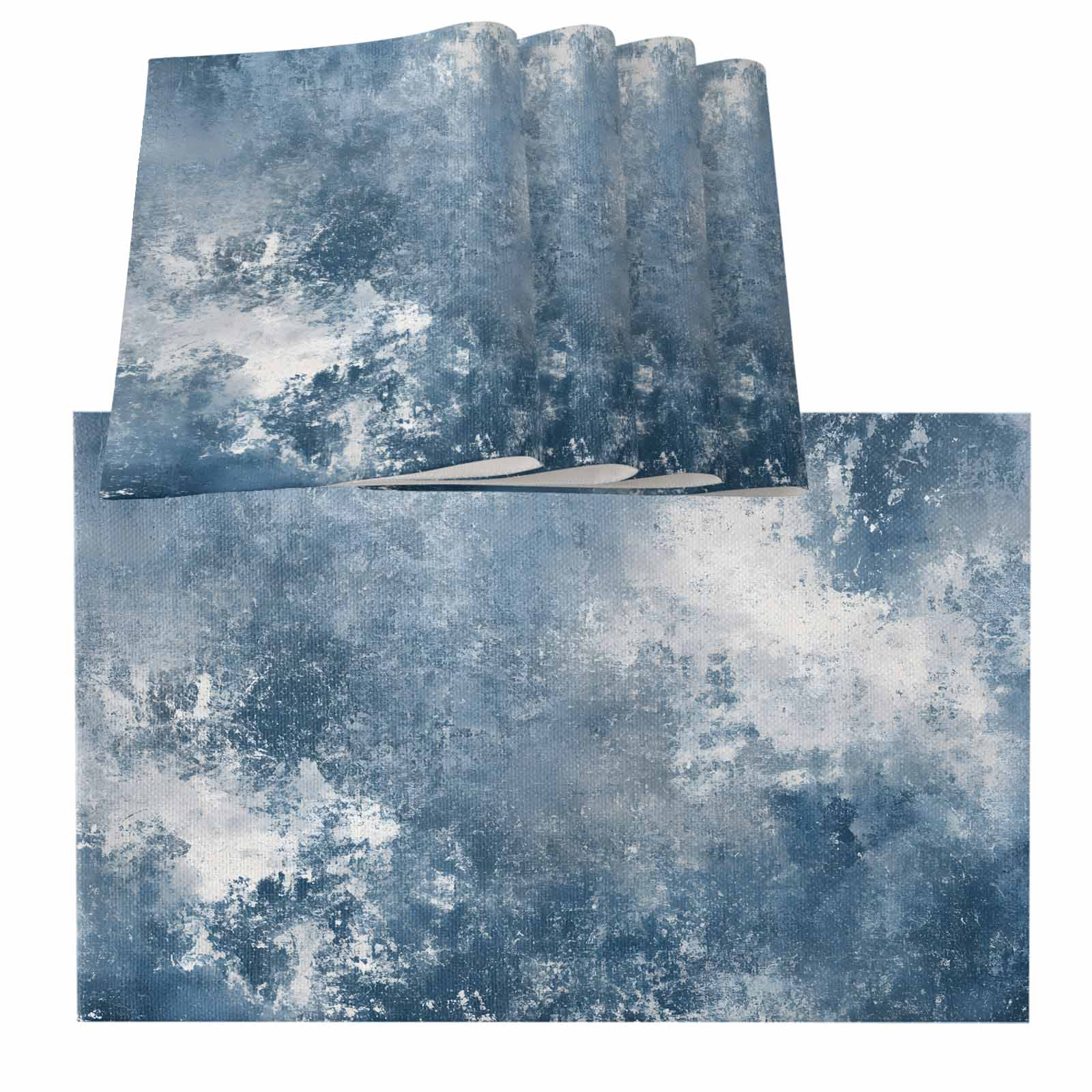Blue Grey Oil Painting Modern Abstract Burlap Kitchen Place Mats ...