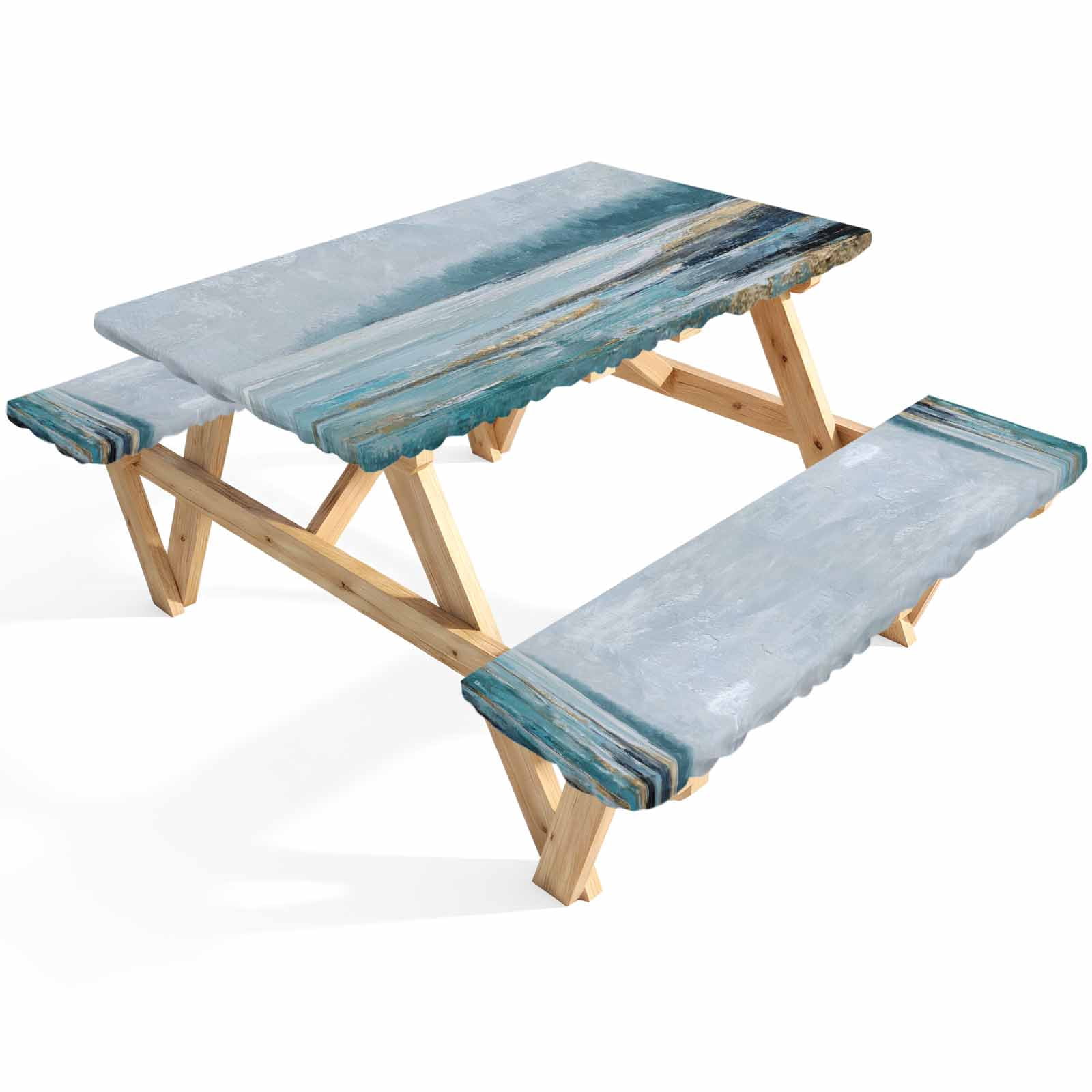 Blue Grey Oil Painting Picnic Table Cover with Bench Covers Modern ...