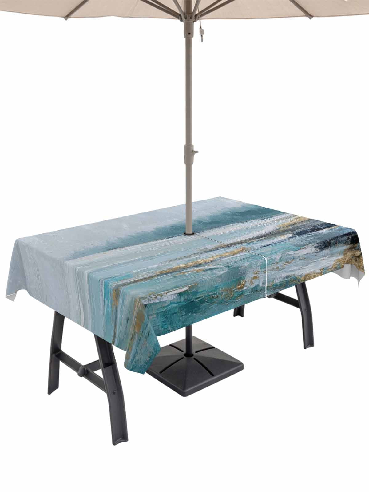 Blue Grey Oil Painting Rectangle Outdoor Tablecloth with Umbrella Hole ...