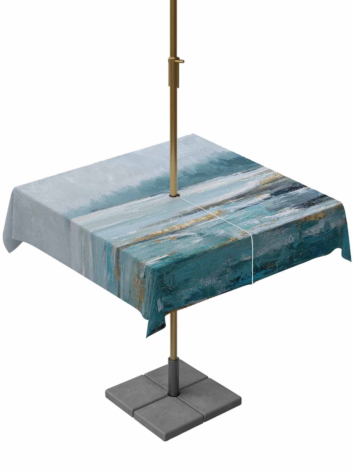 Blue Grey Oil Painting Square Outdoor Tablecloth with Umbrella Hole ...