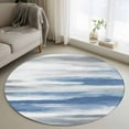 Blue Grey Ombre 4ft Round Rug, Abstract Art Oil Painting Modern Non ...