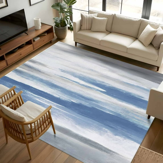 Blue Grey Ombre 6x9 Area Rugs, Abstract Art Oil Painting Modern Non ...