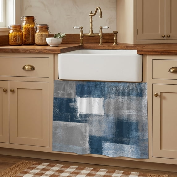 Blue Grey Ombre Cabinet Curtains 28"W x 35"L, Abstract Vintage Oil ...