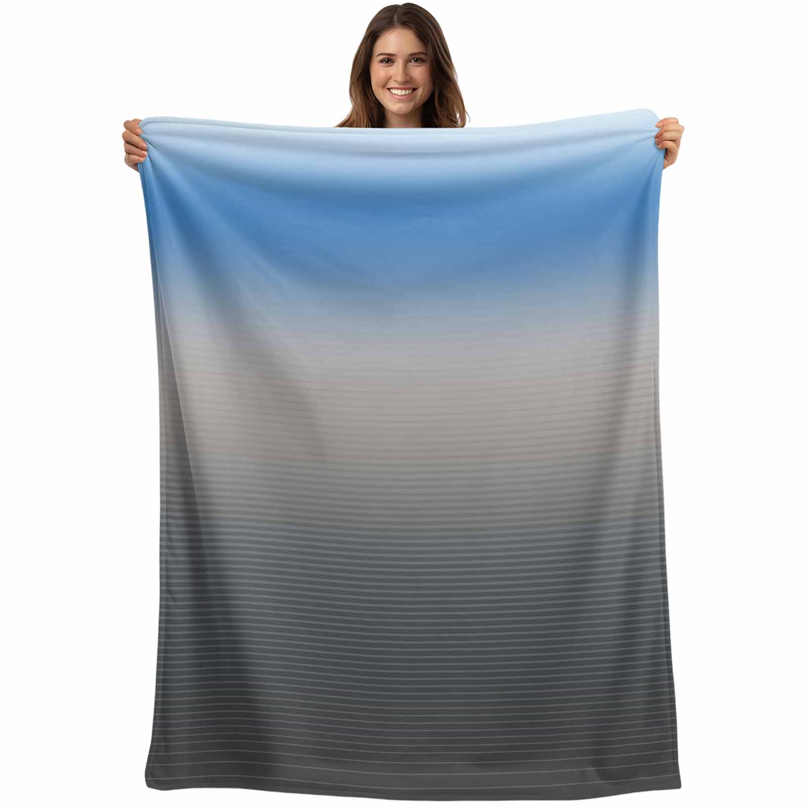 Blue Grey Ombre Flannel Throw Blanket for Couch,Lightweight Fleece Soft ...