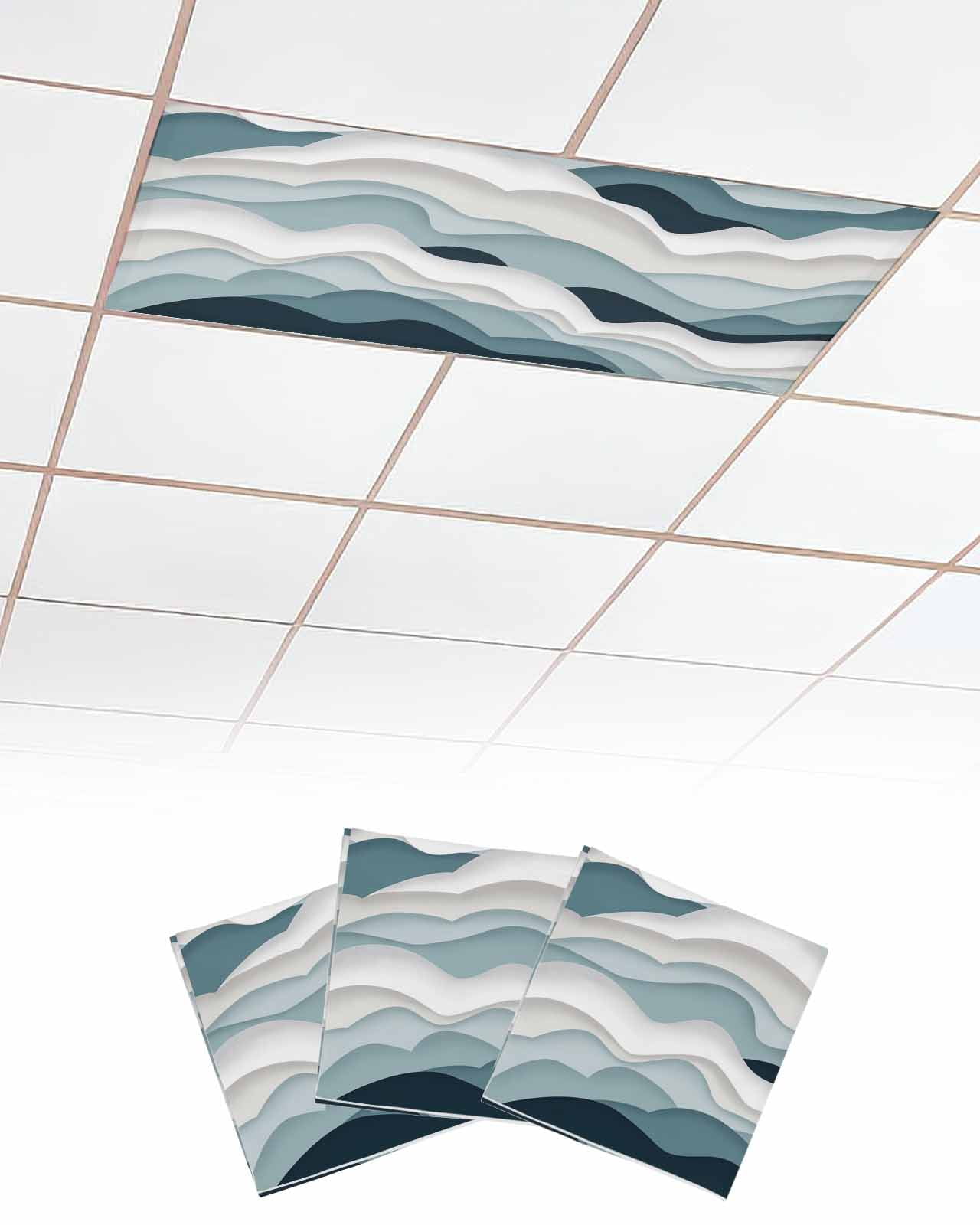 Blue Grey Ombre Fluorescent Light Covers for Ceiling Lights 4x2 feet,3 ...