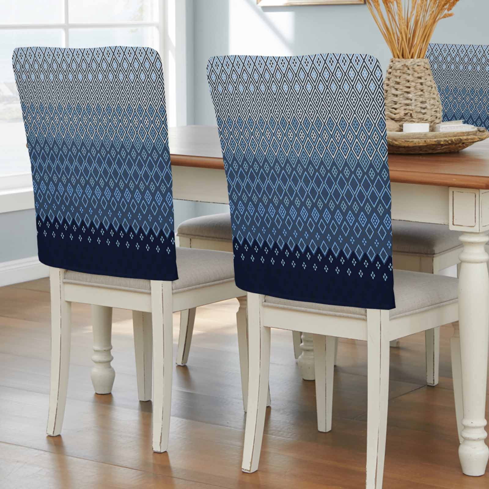 Blue Grey Ombre Geometric Chair Back Covers, Removable Chair Covers for ...