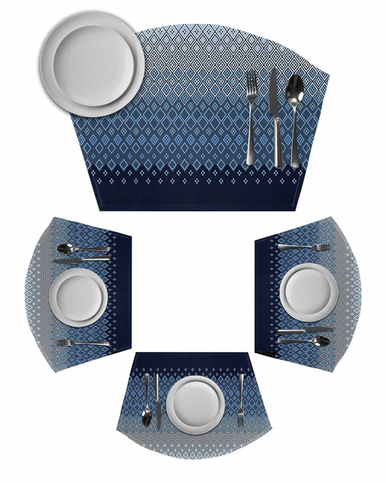 Blue Grey Ombre Geometric Wedge Shaped Placemats Set of 2, Cotton Linen ...