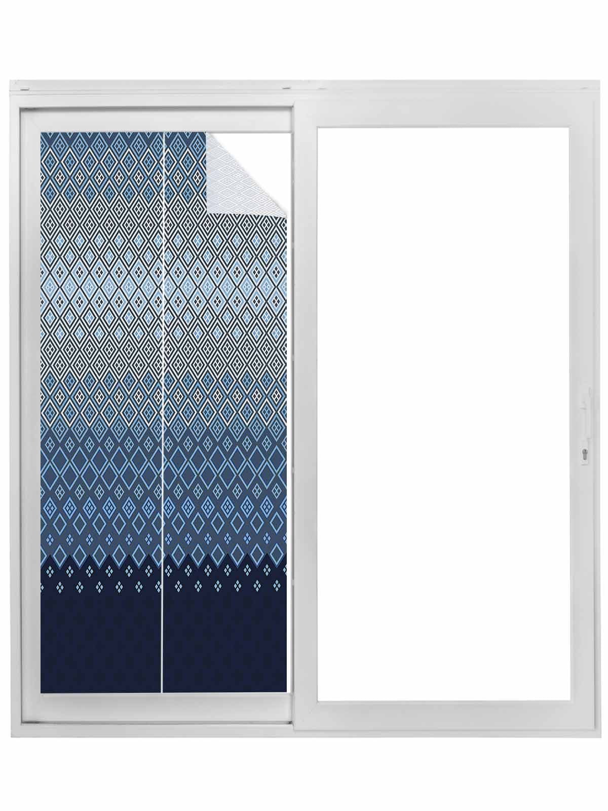 Blue Grey Ombre Geometric Window Privacy Film, Modern Abstract Art ...