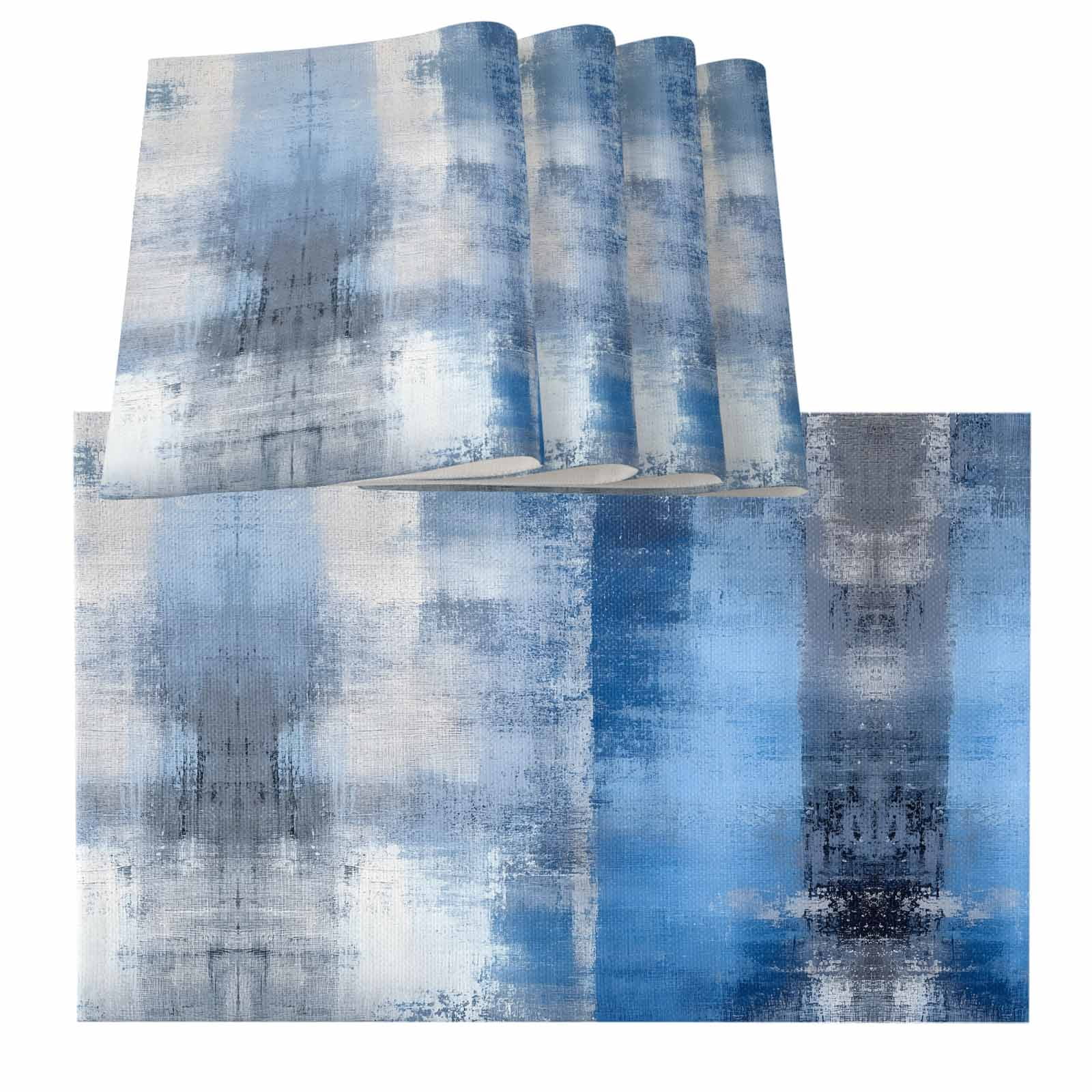 Blue Grey Ombre Placemats for Dinning Table Set of 6, Abstract Art Oil ...