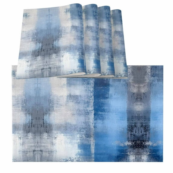 Blue Grey Ombre Placemats for Dinning Table Set of 6, Abstract Art Oil ...