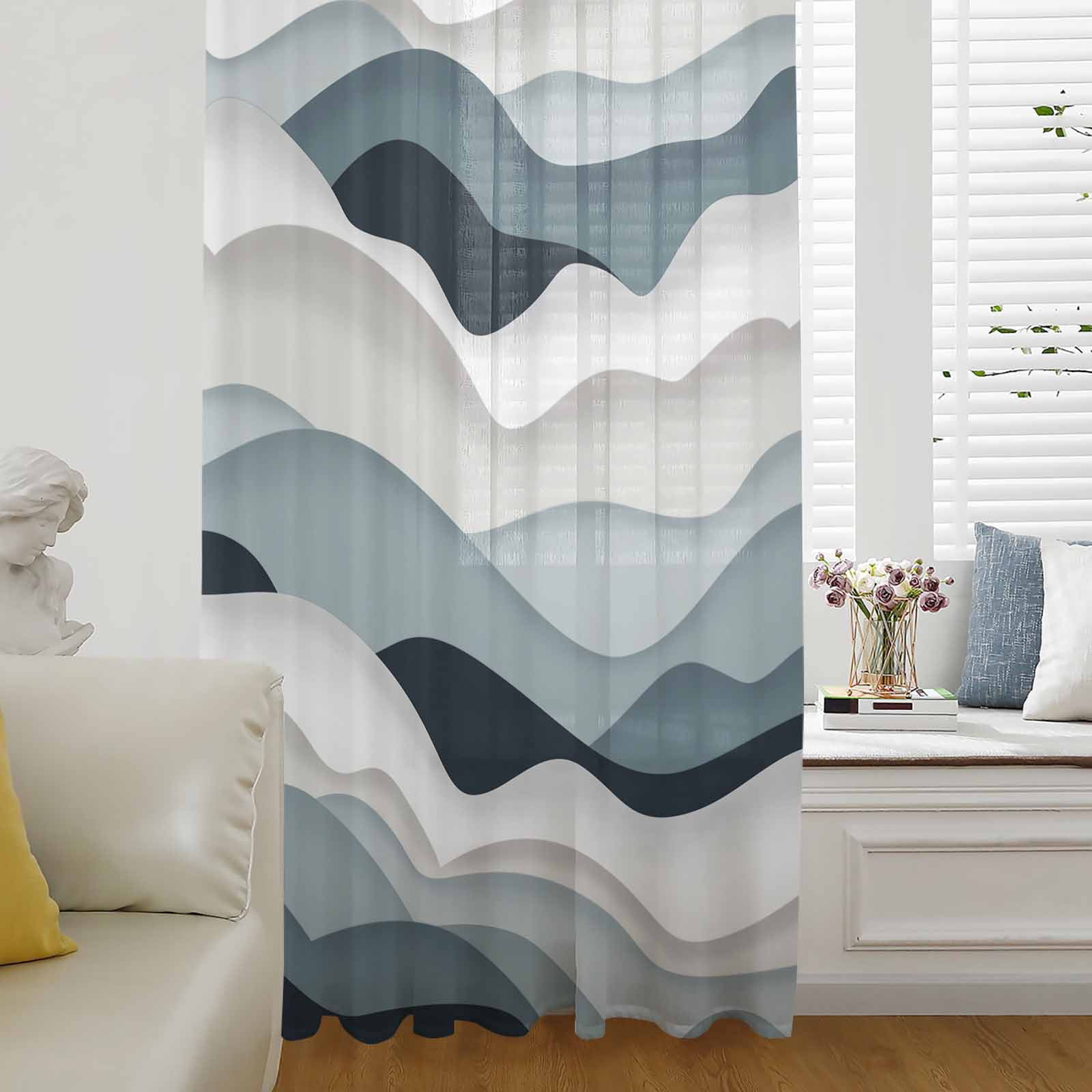 Blue Grey Ombre Semi Sheer Curtains Drapes for Living Room, Bedroom ...