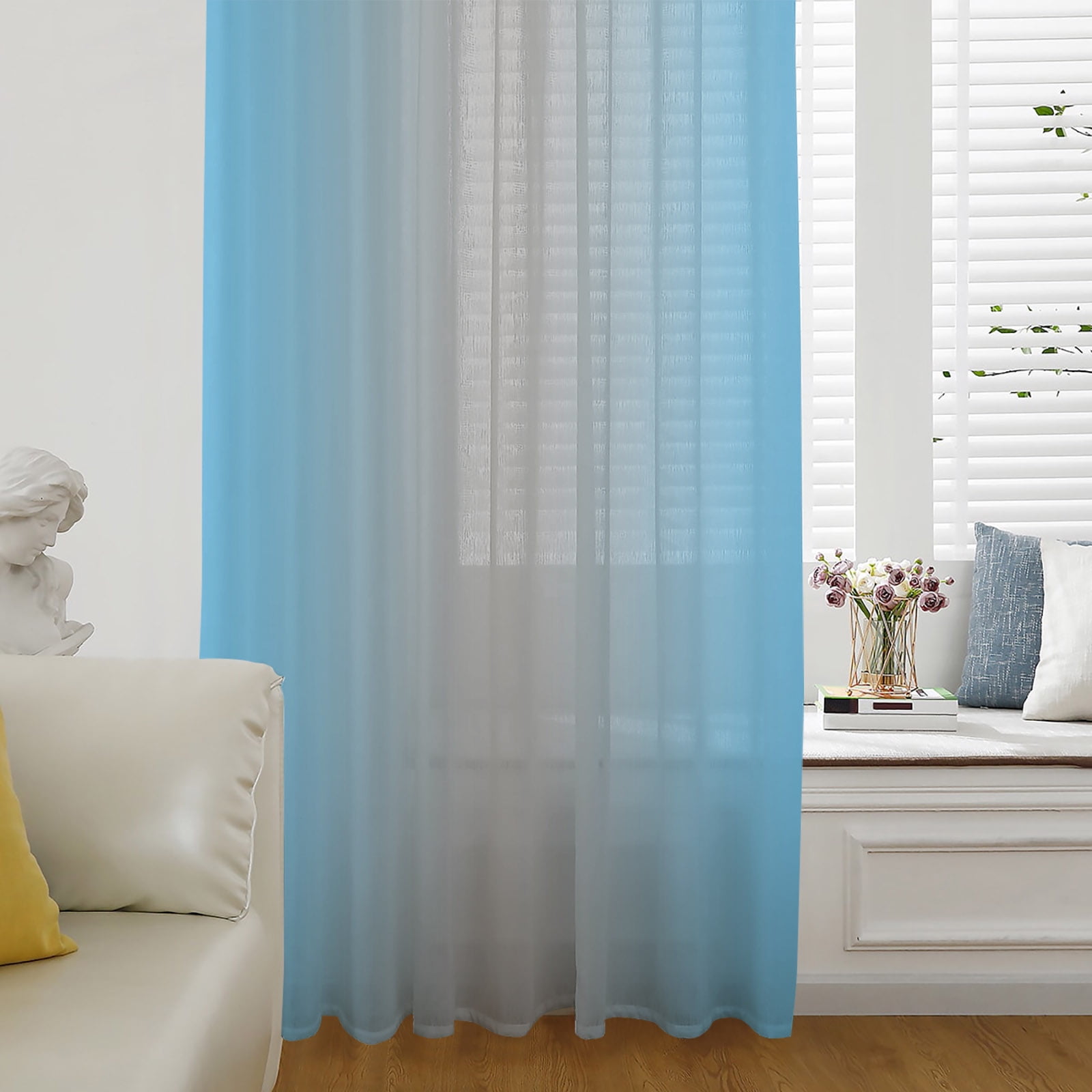 Blue Grey Ombre Sheer Curtains 72 Inch Length, Light Filtering Voile ...