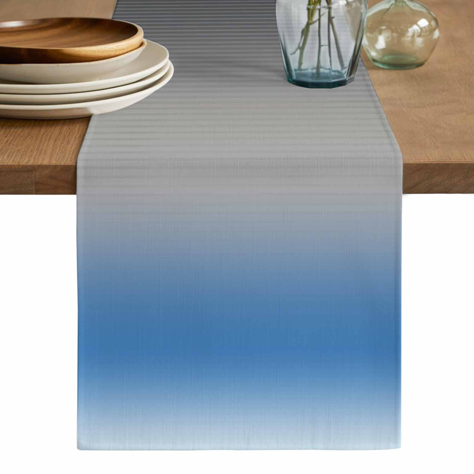 Blue Grey Ombre Table Runner, Modern Geometric Striped Abstract Art ...