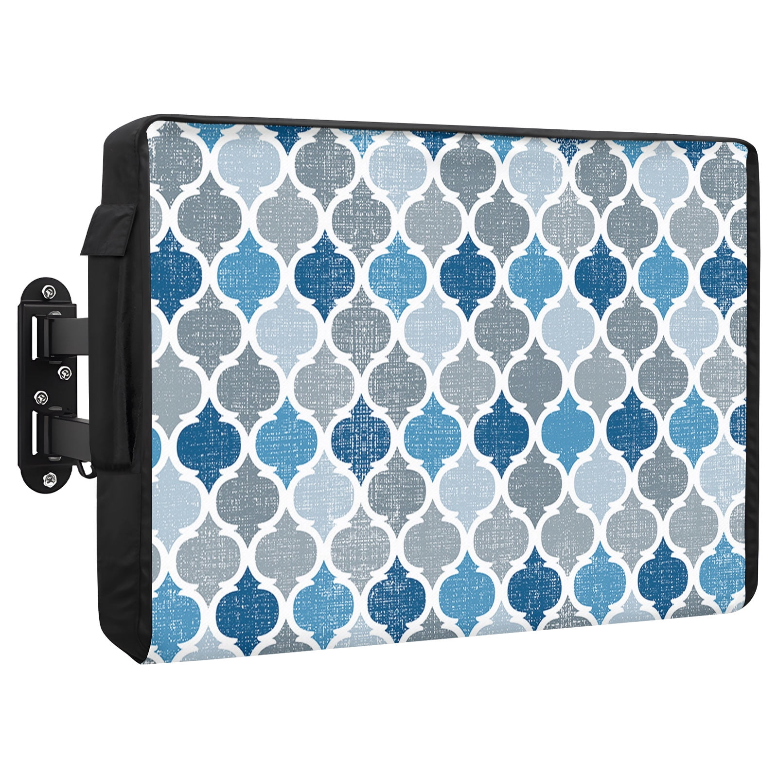 Blue Grey Outdoor TV Cover 40 to 43 Inch Geometric Morocco Quatrefoil ...