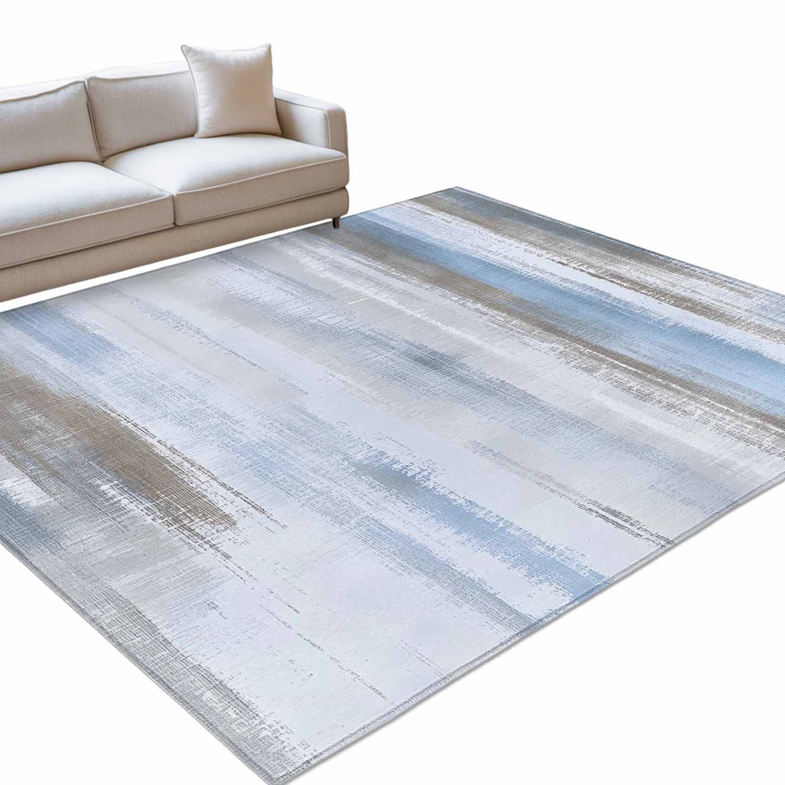 Blue Grey Paint Rectangle Rug 4'x6' Modern Abstract Grey Blue Stripes ...